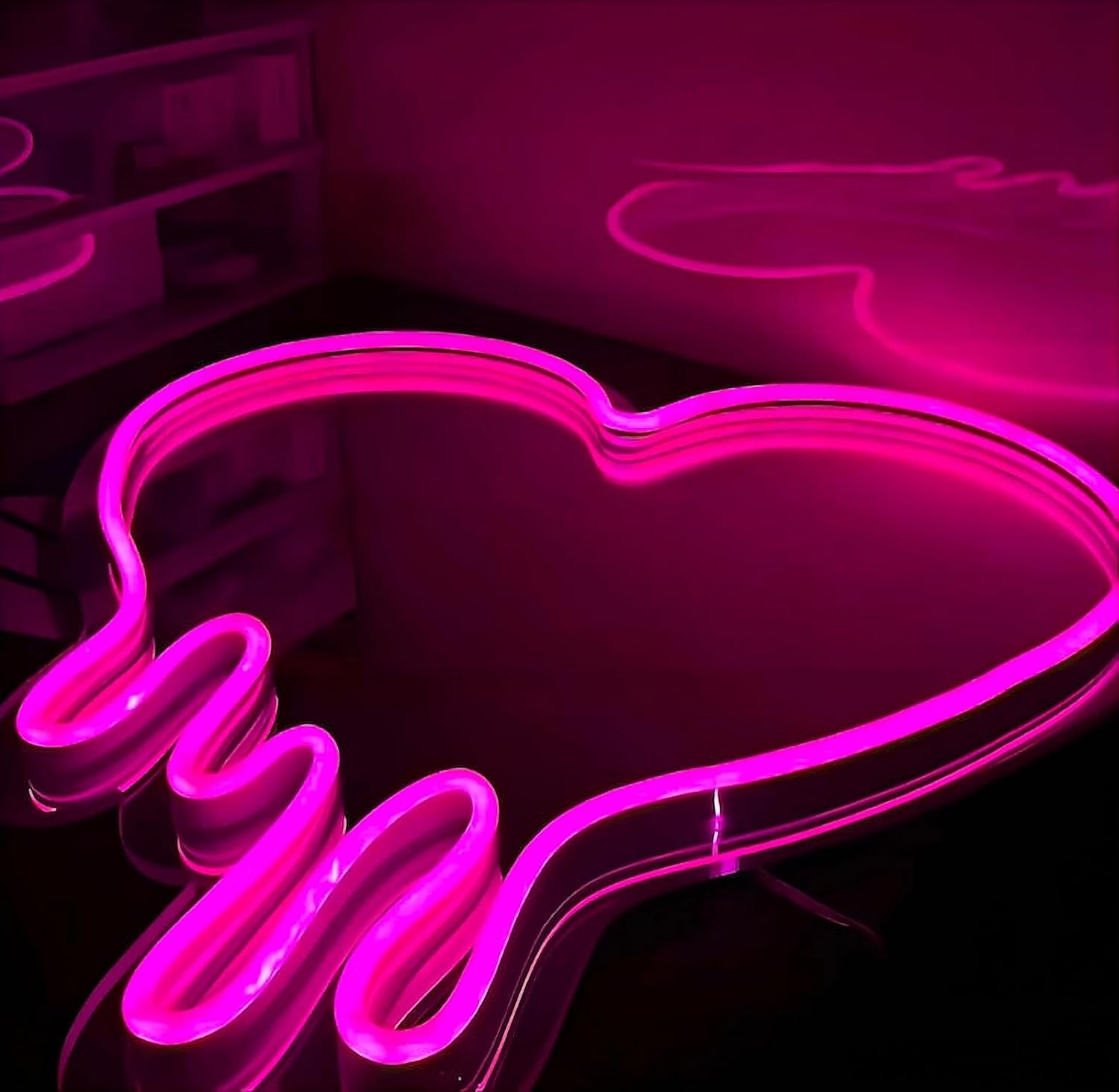 Pink Heart-Melting Neon Sign Light, Neon Mirror LED Decorative Wall ...