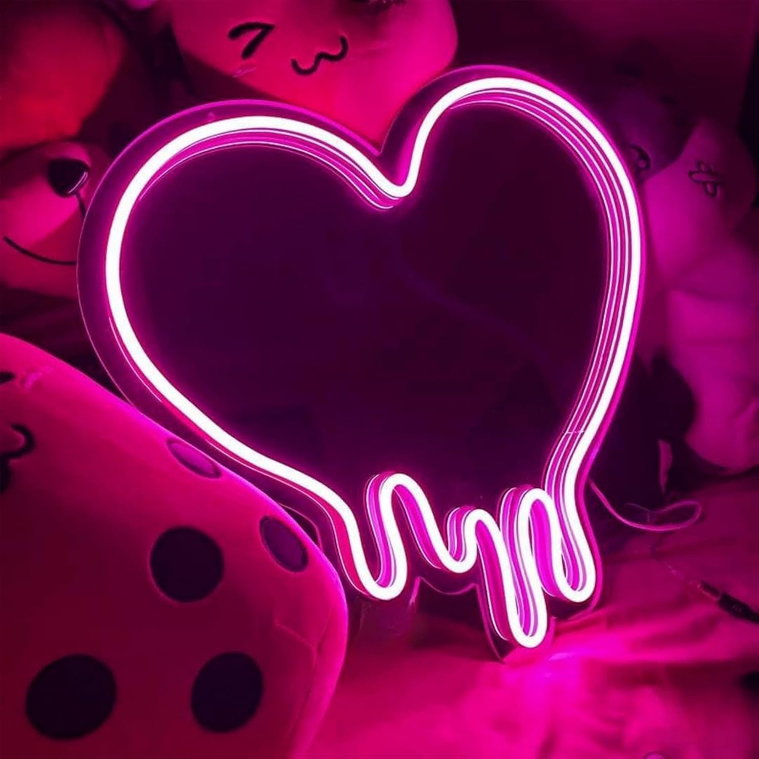 Pink Heart-Melting Neon Sign Light, Neon Mirror LED Decorative Wall ...
