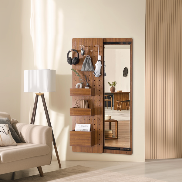 Walnut Pegboard Storage Dressing Mirror Cabinet, for bedrooms ...